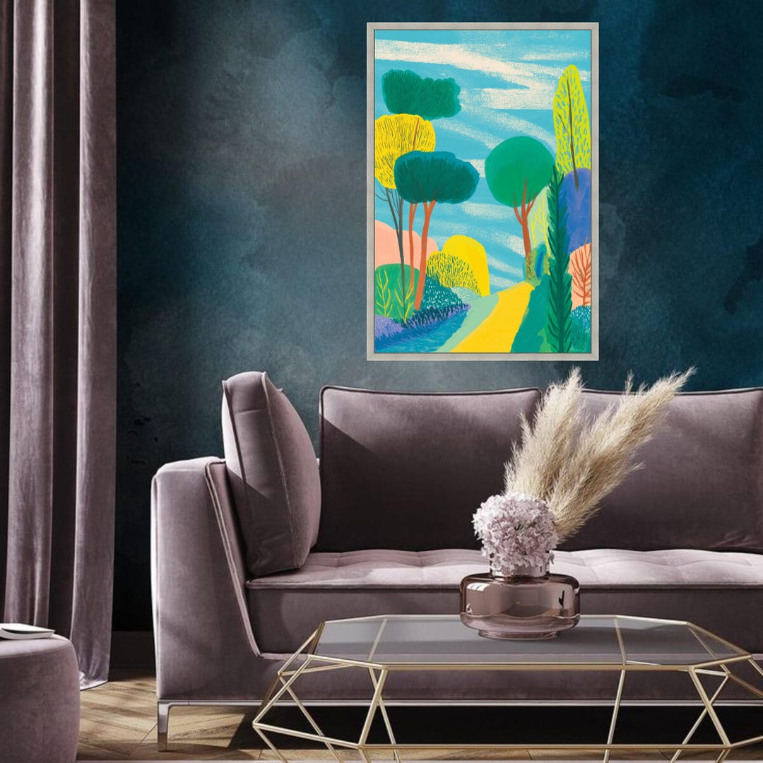 Vibrant Landscape Pathway Canvas, David Hockney Style Art, Colorful ...