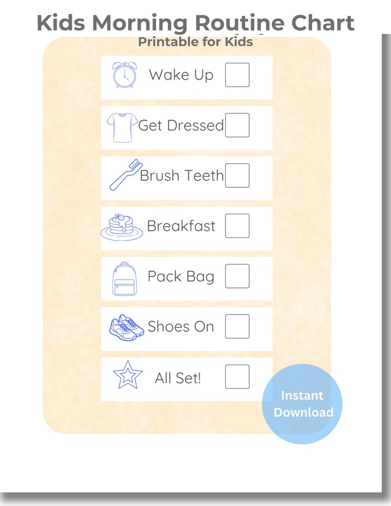 Kids Morning Routine Chart | Visual Schedule, Daily Checklist (instant ...