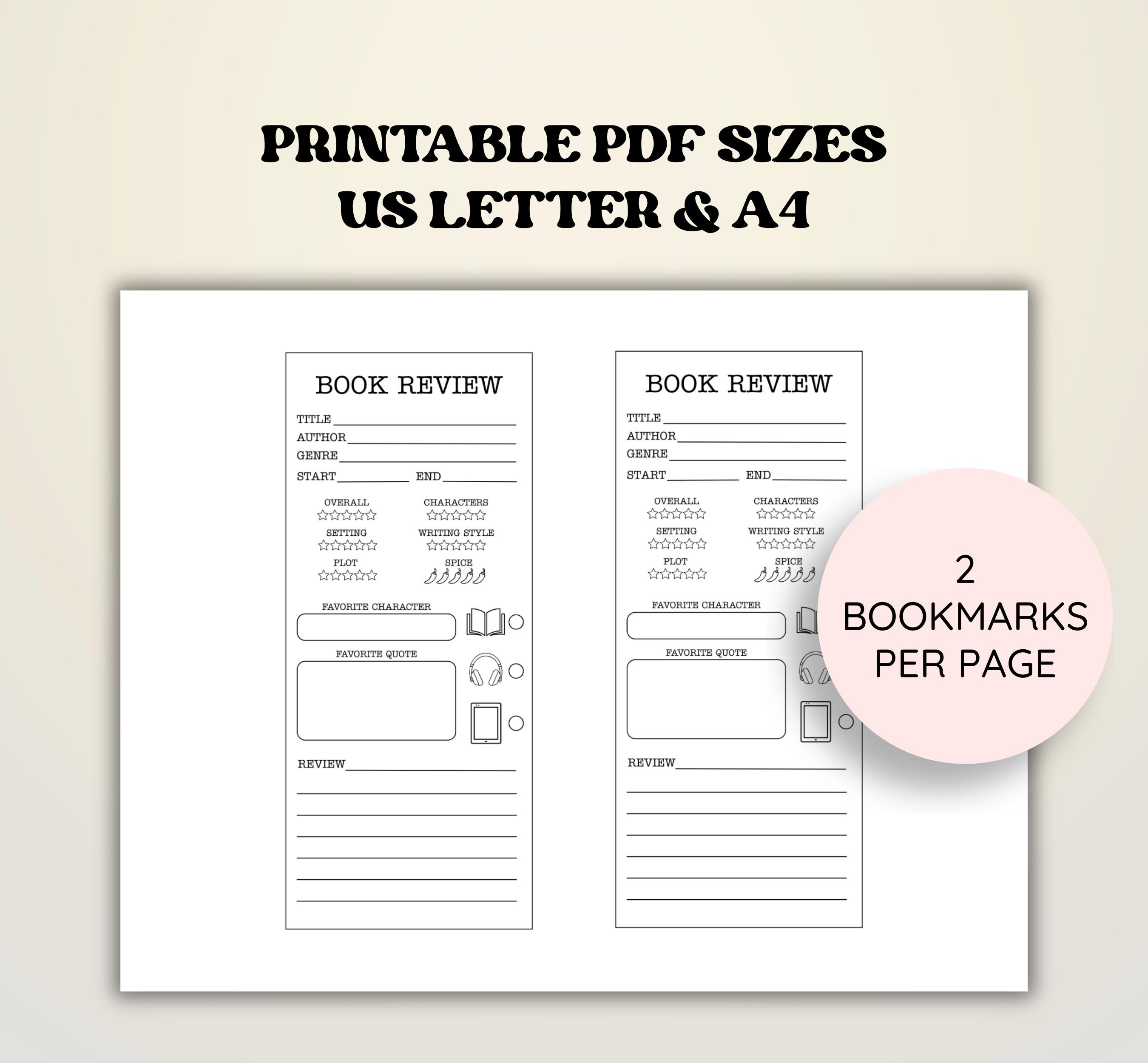 Book Review Bookmark Printable Template, Rating Card, Book Club Reading ...
