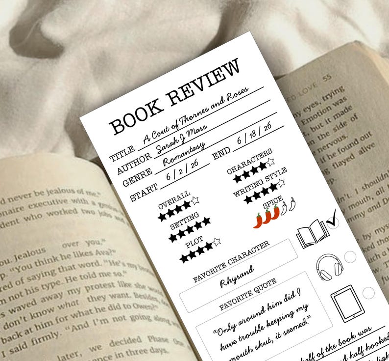 Book Review Bookmark Printable Template, Rating Card, Book Club Reading ...
