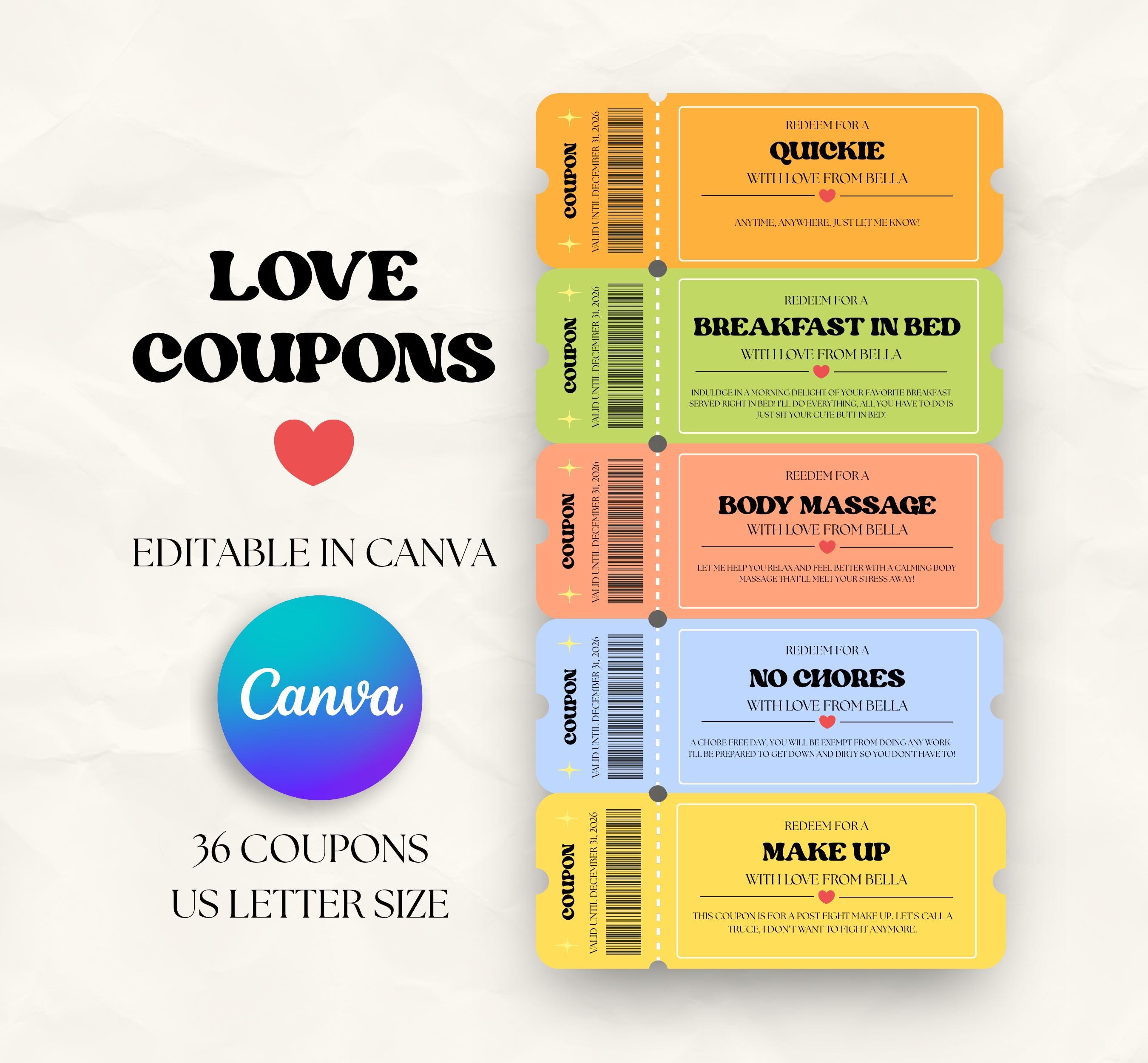 Editable Love Coupons, Custom Vouchers, Love Tickets, Romantic Gift ...