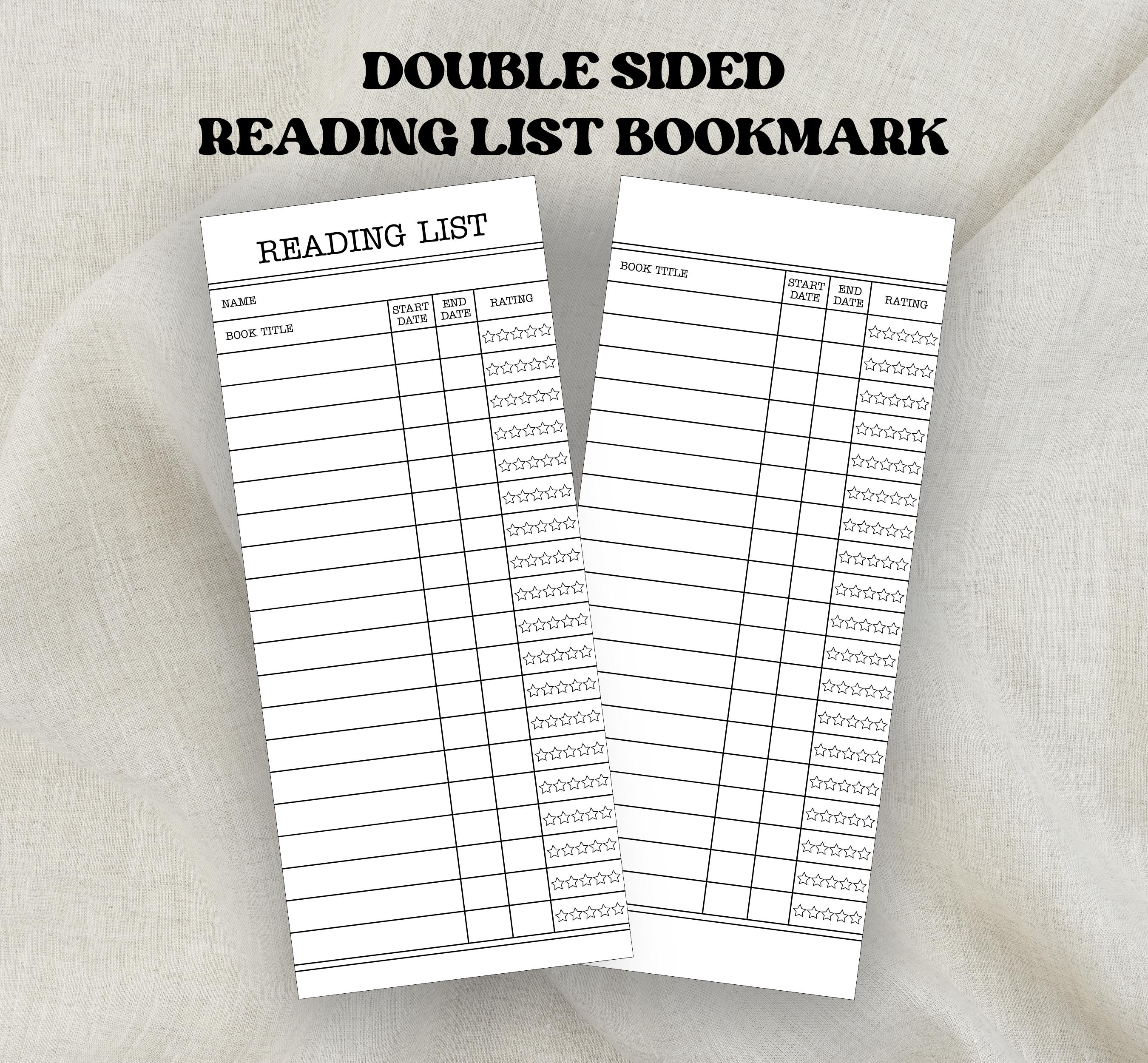 Reading List Bookmark Printable, Book Review, Reading Log Library Card ...