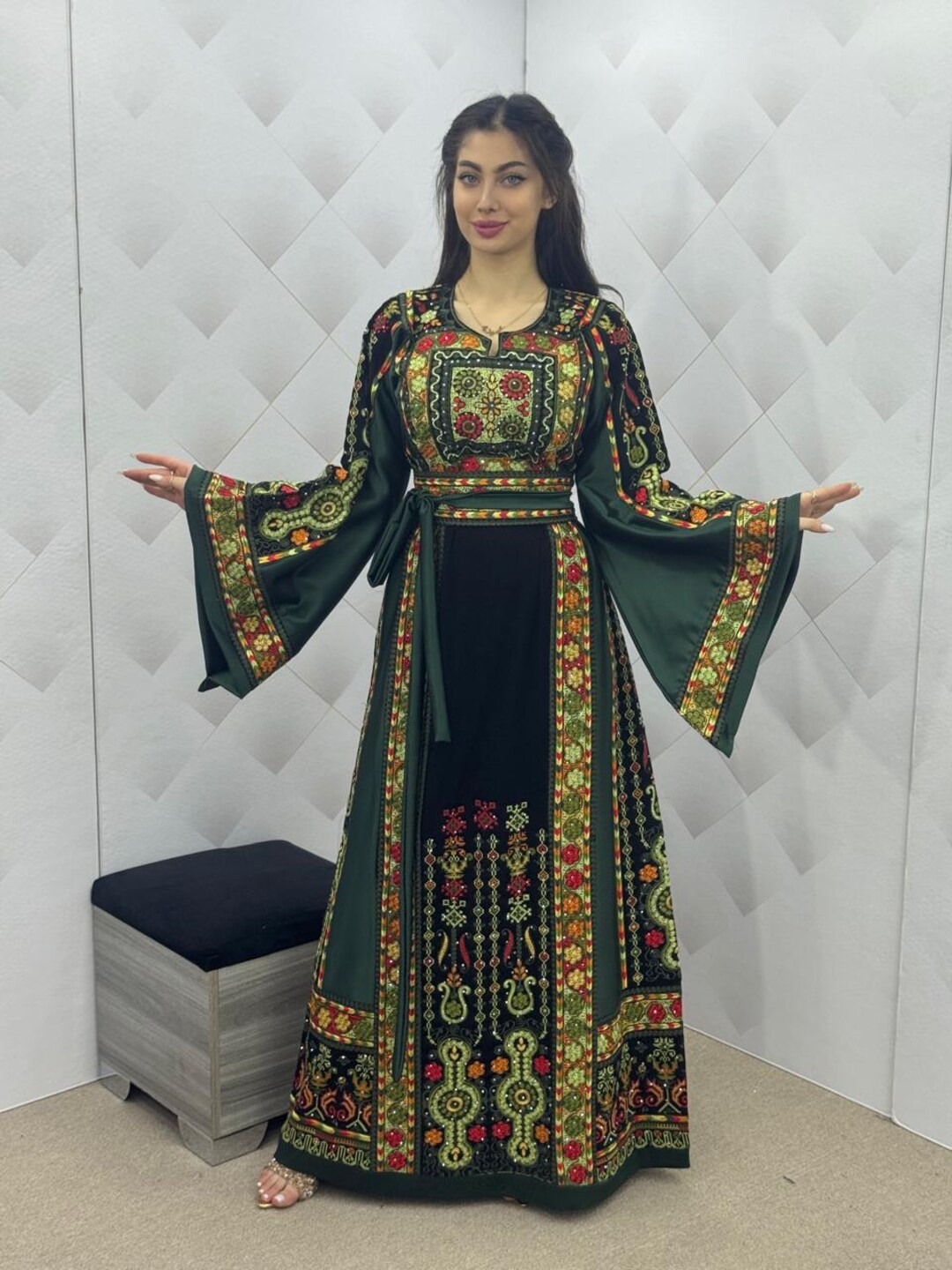 Embroidered Palestinian Thobe – Haifa Soul, Traditional Green & Black ...