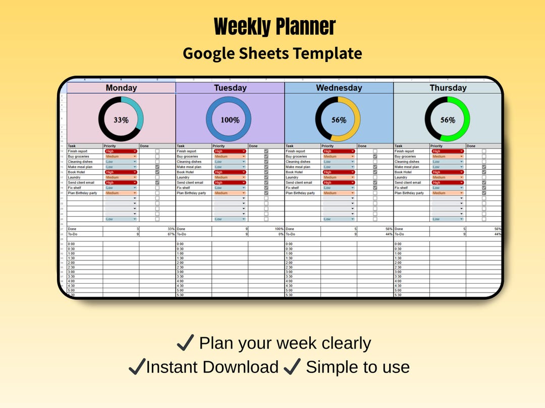 Weekly Planner Google Sheets Template (digital Download) - Etsy
