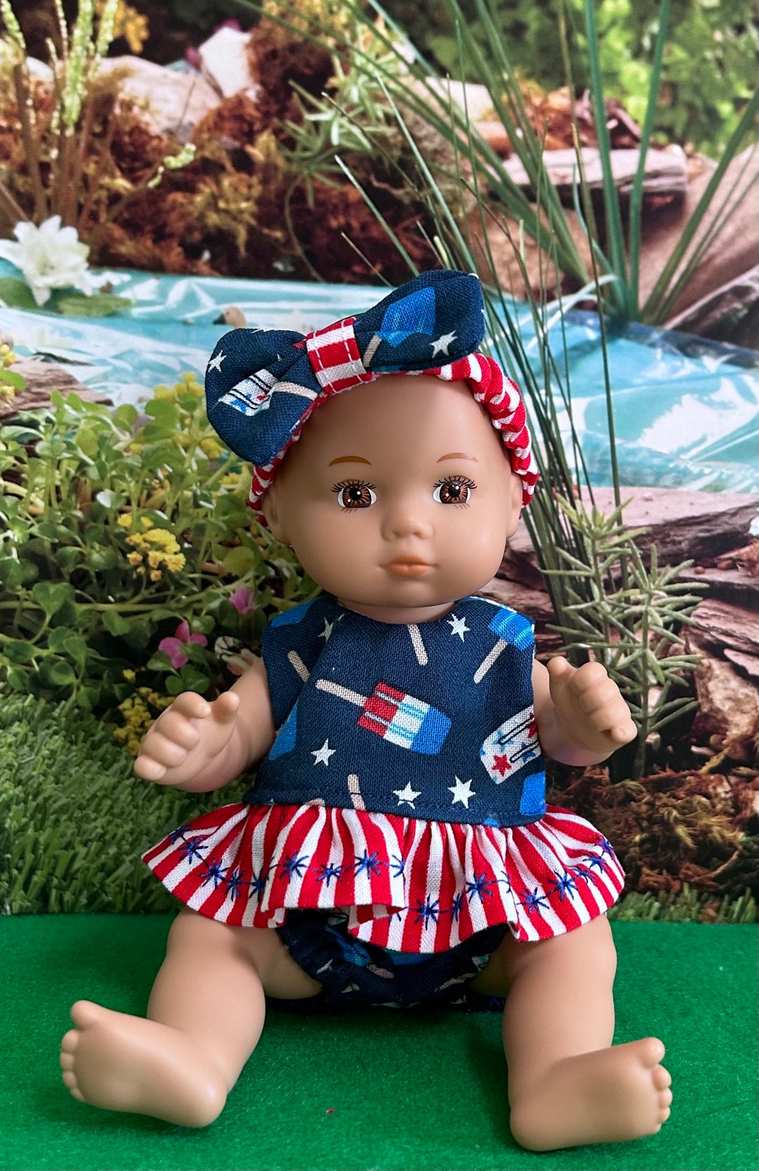 8 Inch Baby Doll Clothes: Ruffled Red, White, and Blue Top With ...