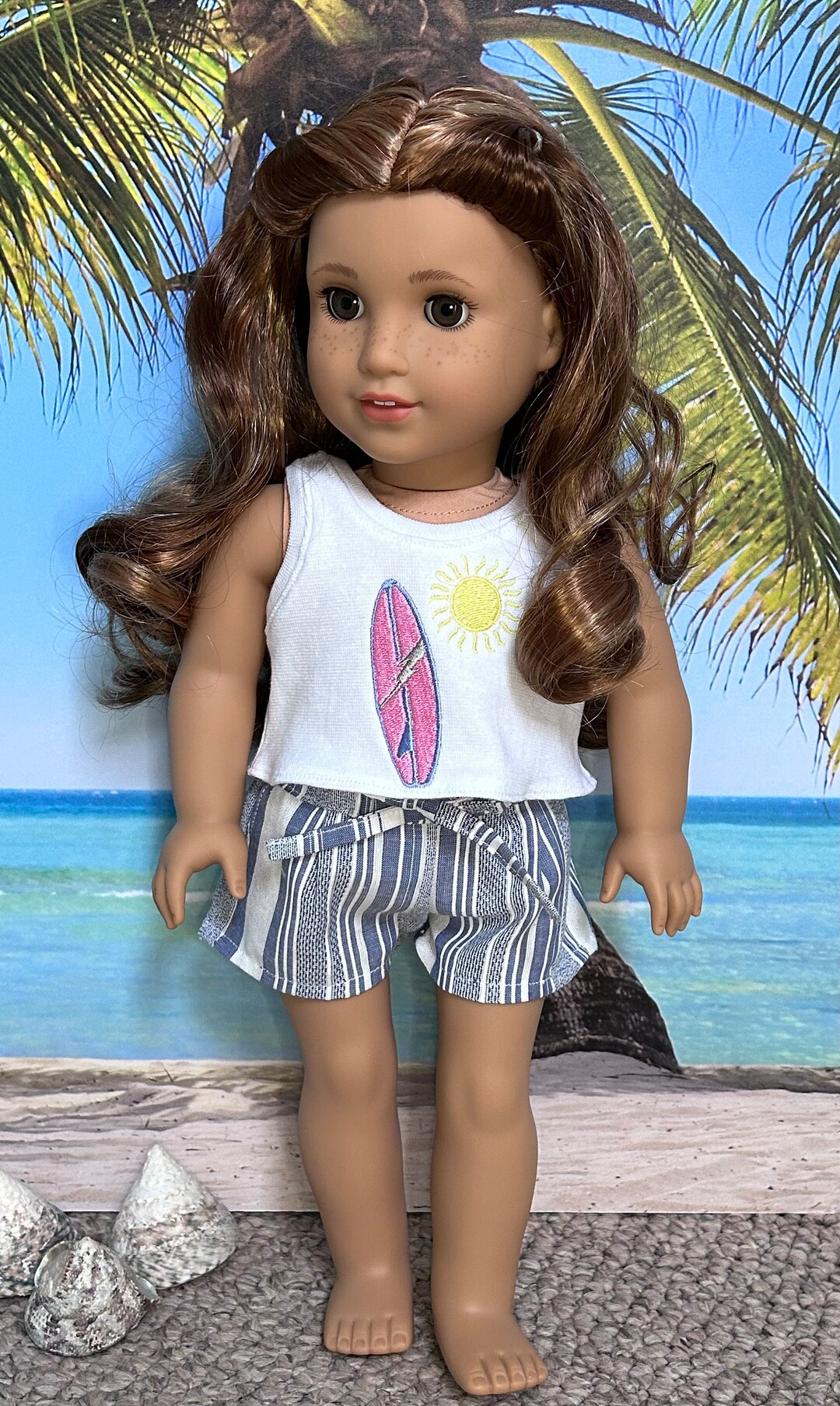 18 Inch Doll Clothes: Surf Board Tank Top and Faux Drawstring Shorts ...