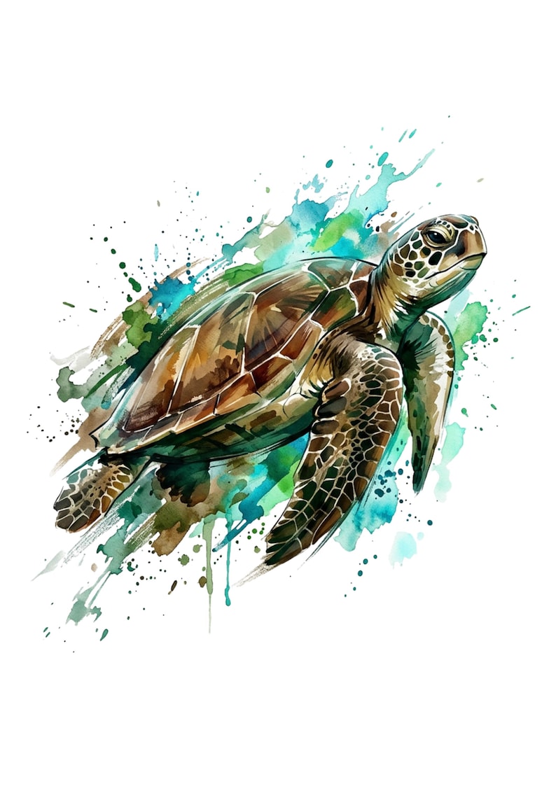 Sea Turtle Wall Art – Hand-painted Splash Wildlife Print, Coastal Ocean ...