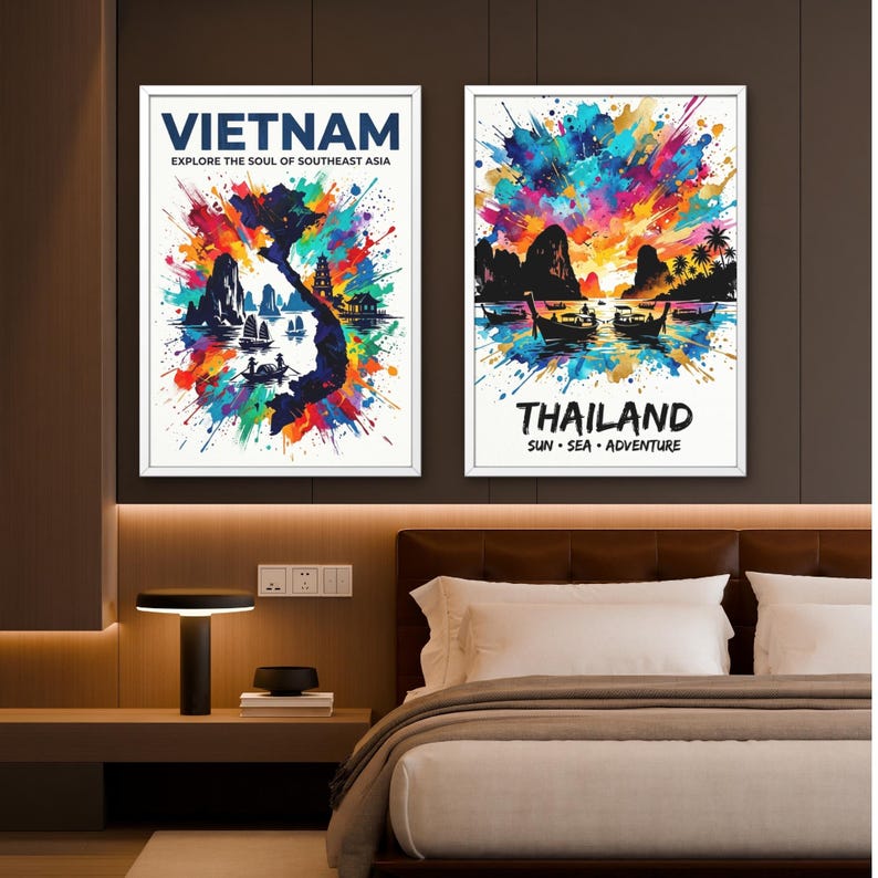 Vietnam Travel Print – Modern Southeast Asia Map Poster With Colour ...