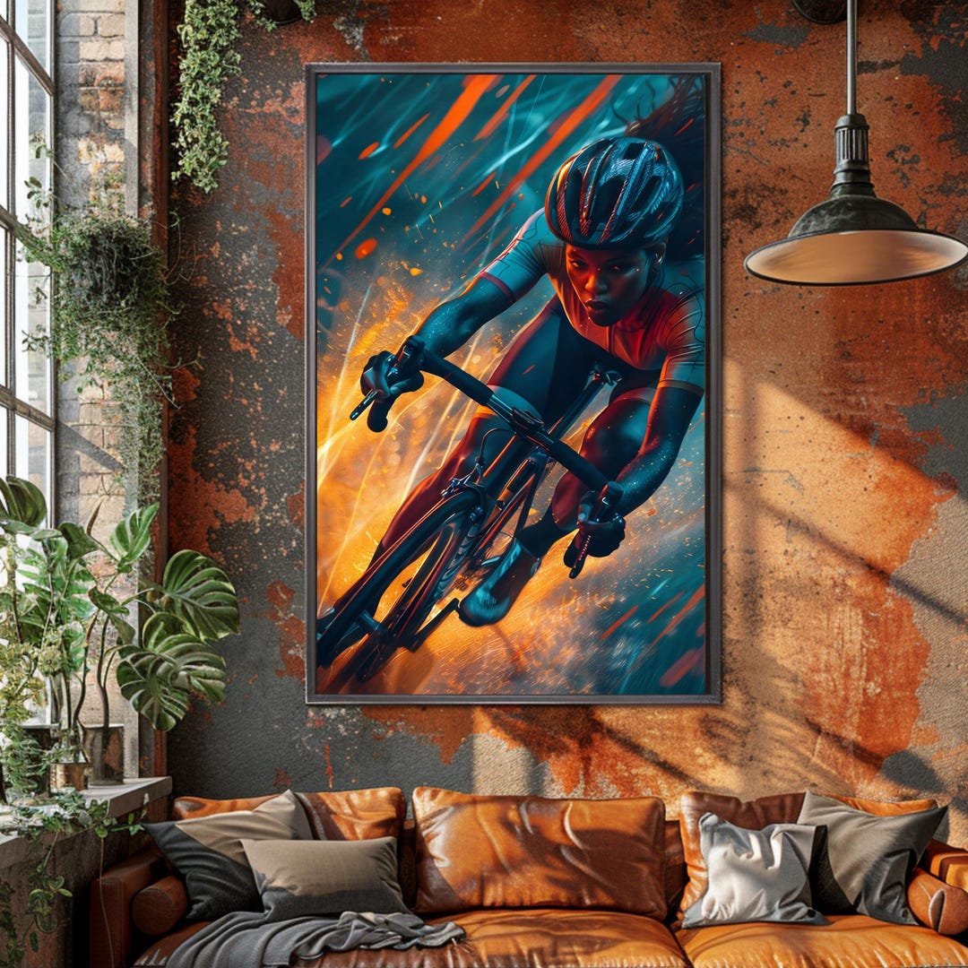 Road Bike Art Print, Modern Cycling Poster, Home Gym Decor (digital ...