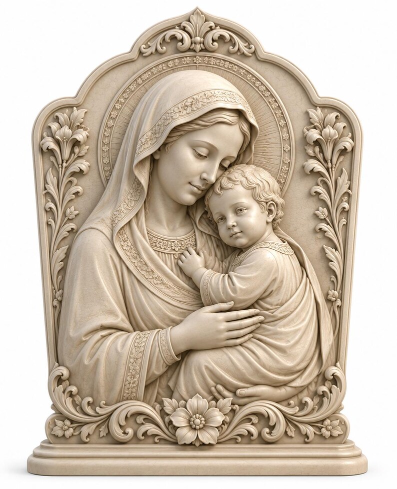 Virgin Mary Baby Jesus STL File | 3D Printable Religious Plaque ...