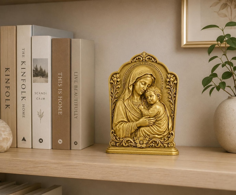 Virgin Mary Baby Jesus STL File | 3D Printable Religious Plaque ...