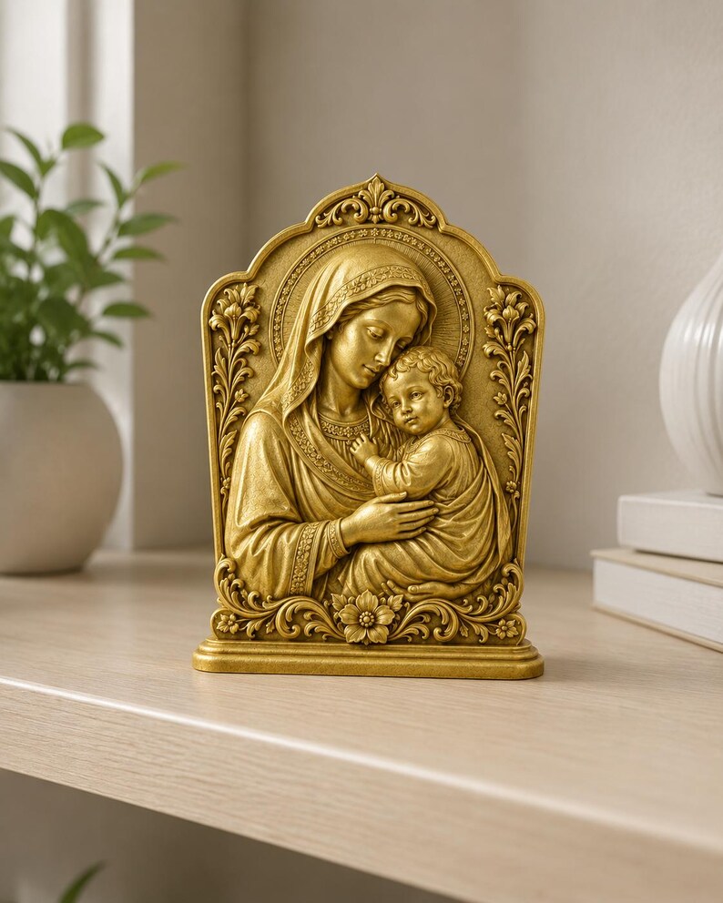 Virgin Mary Baby Jesus STL File | 3D Printable Religious Plaque ...