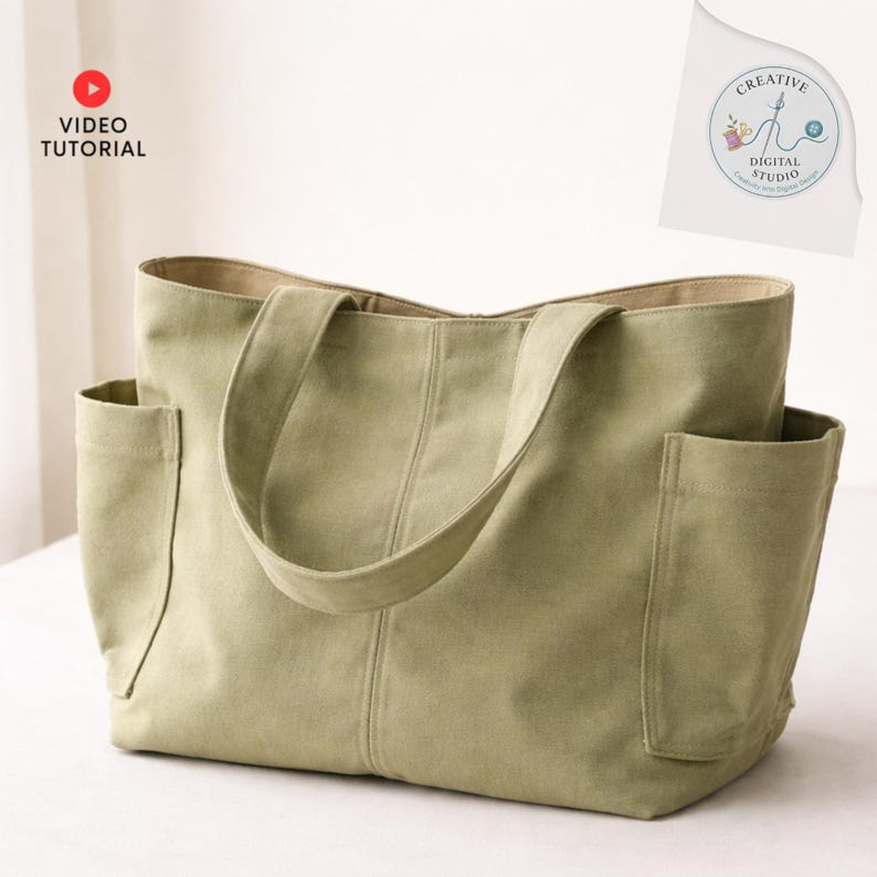Multi Pocket Tote Bag Pattern PDF | Tote Bag Pattern | Canvas Tote Bag ...