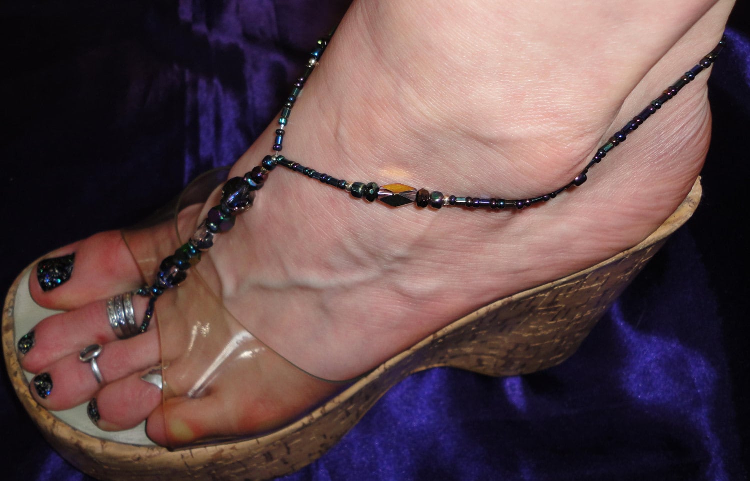 Full Foot Jewelry, Anklet Attached to Toe Ring, Rainbow and Blue ...