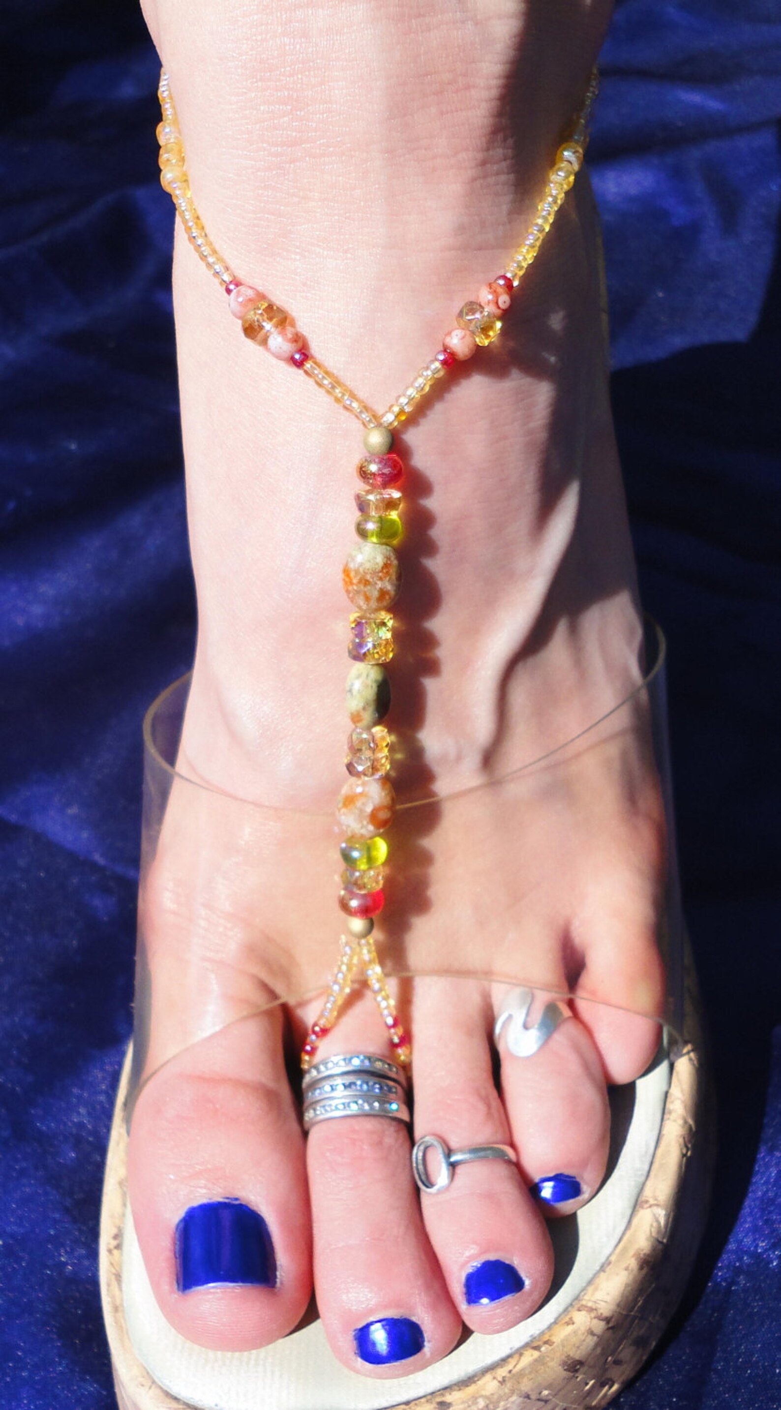 Anklet With Attached Toe Ring, Autumn Jasper Healing Full Foot Jewelry ...