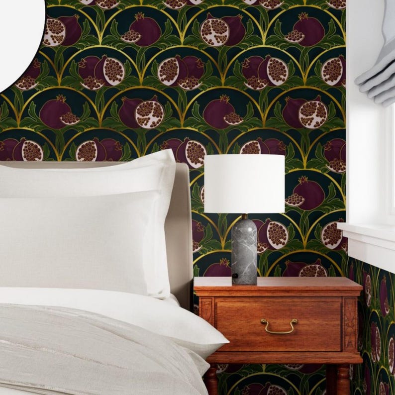 Pomegranate Art Deco Wallpaper | Gold Arch Accent Lines (peel & Stick ...
