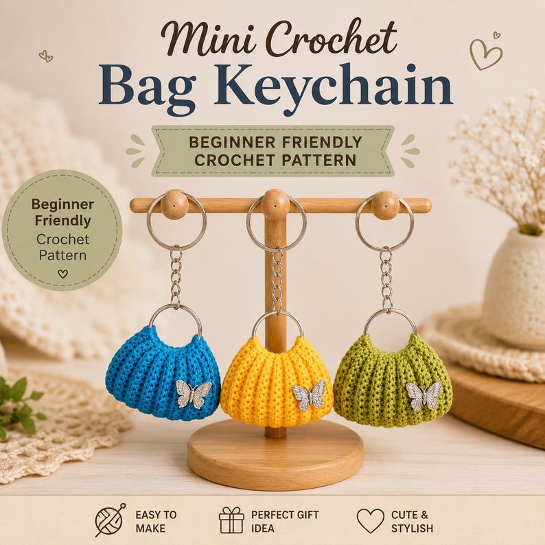 Crochet Mini Purse Keychain Pattern PDF, Cute Bag Charm Tutorial ...