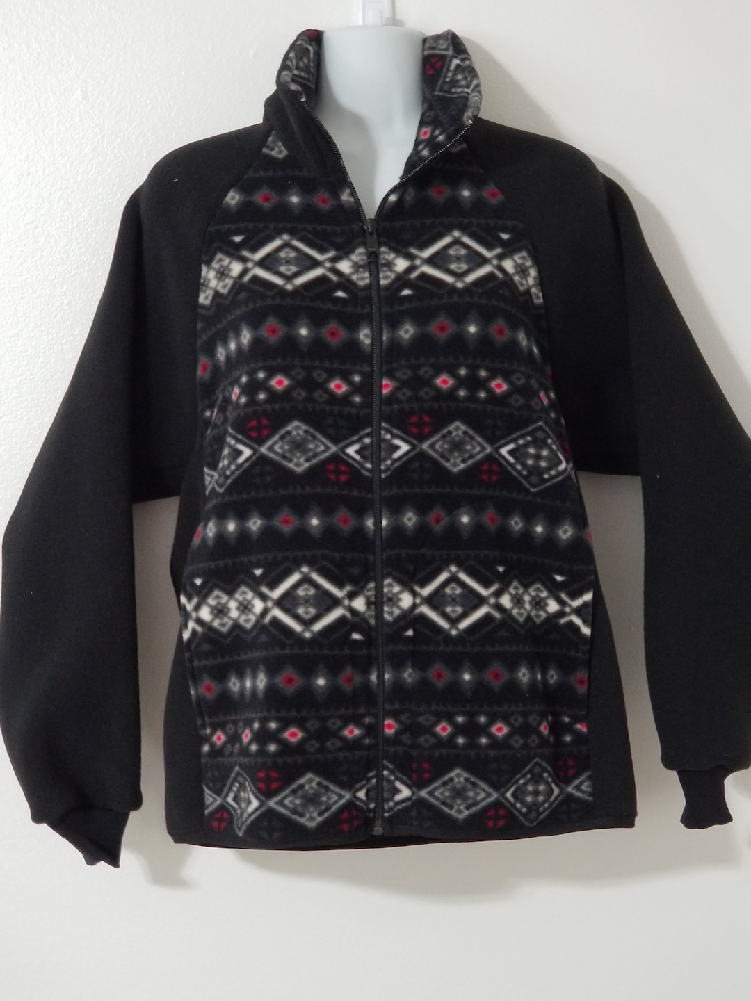 Fleece Jacket for Men Women in Black & Red Print Plush Fleece From ...