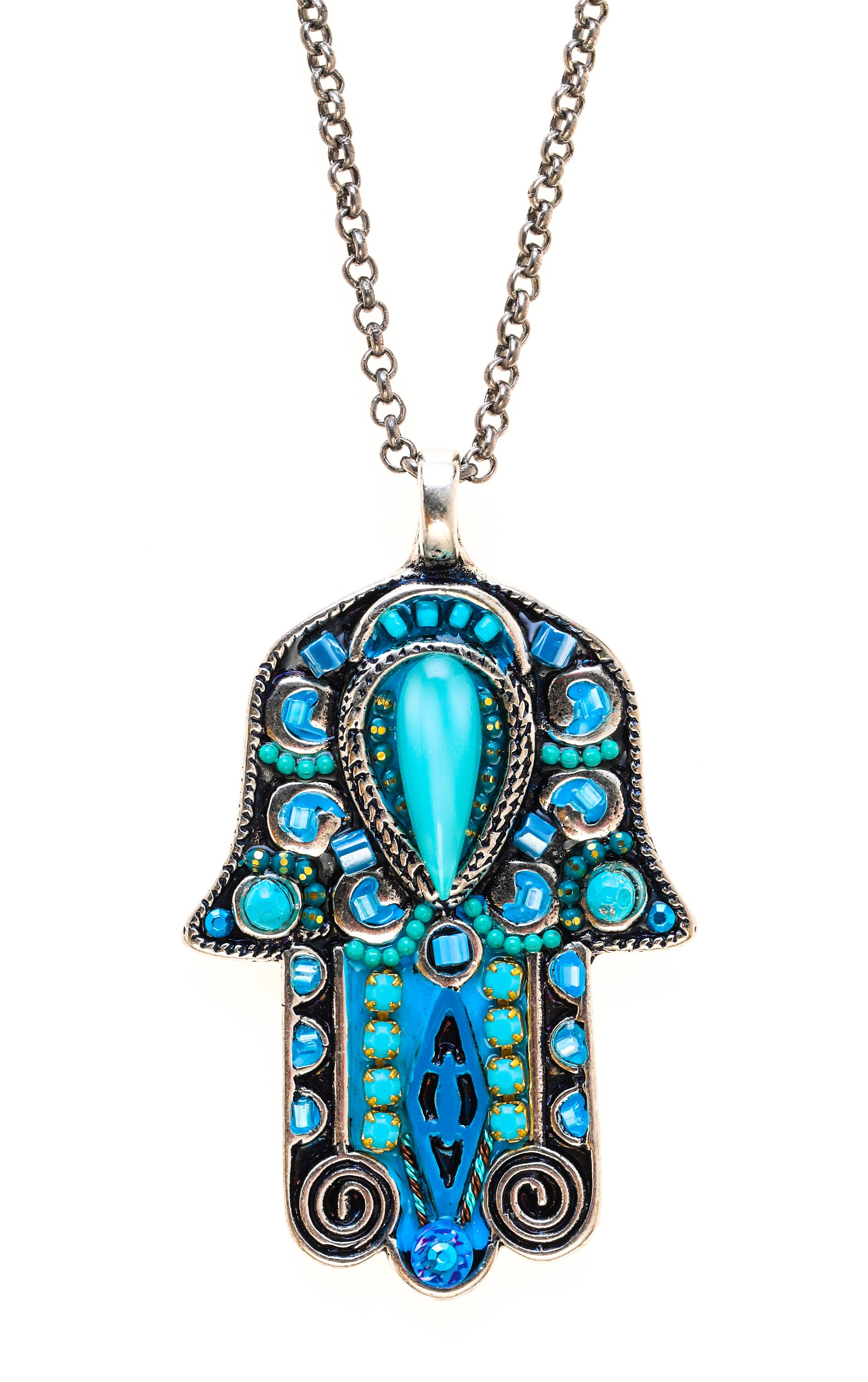 Blue Hamsa Hand Evil Eye Protection Jewelry Pendant With Swarovski ...