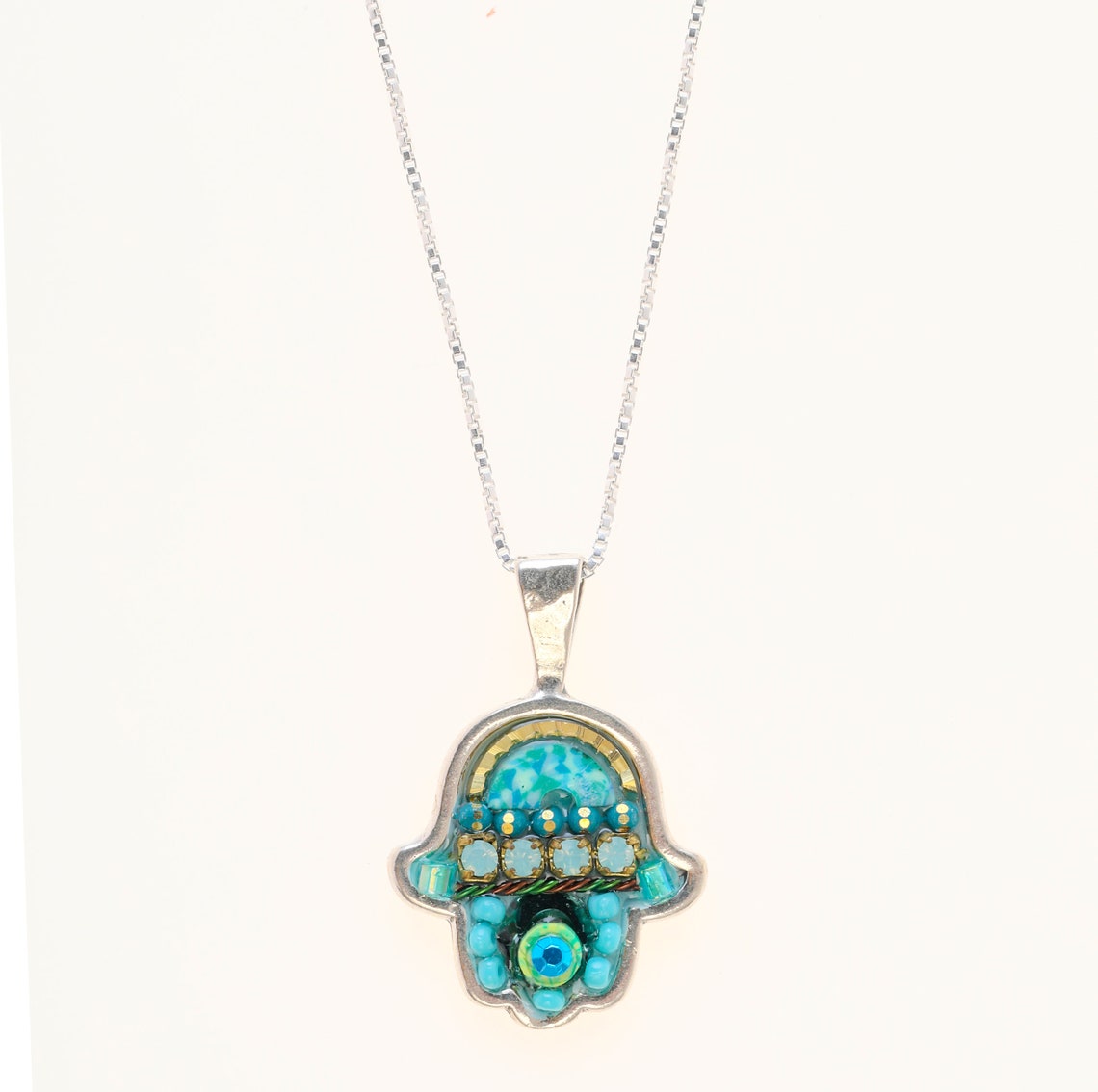 Turquoise Hamsa Hand Pendant Necklace Evil Eye Protection Jewish ...