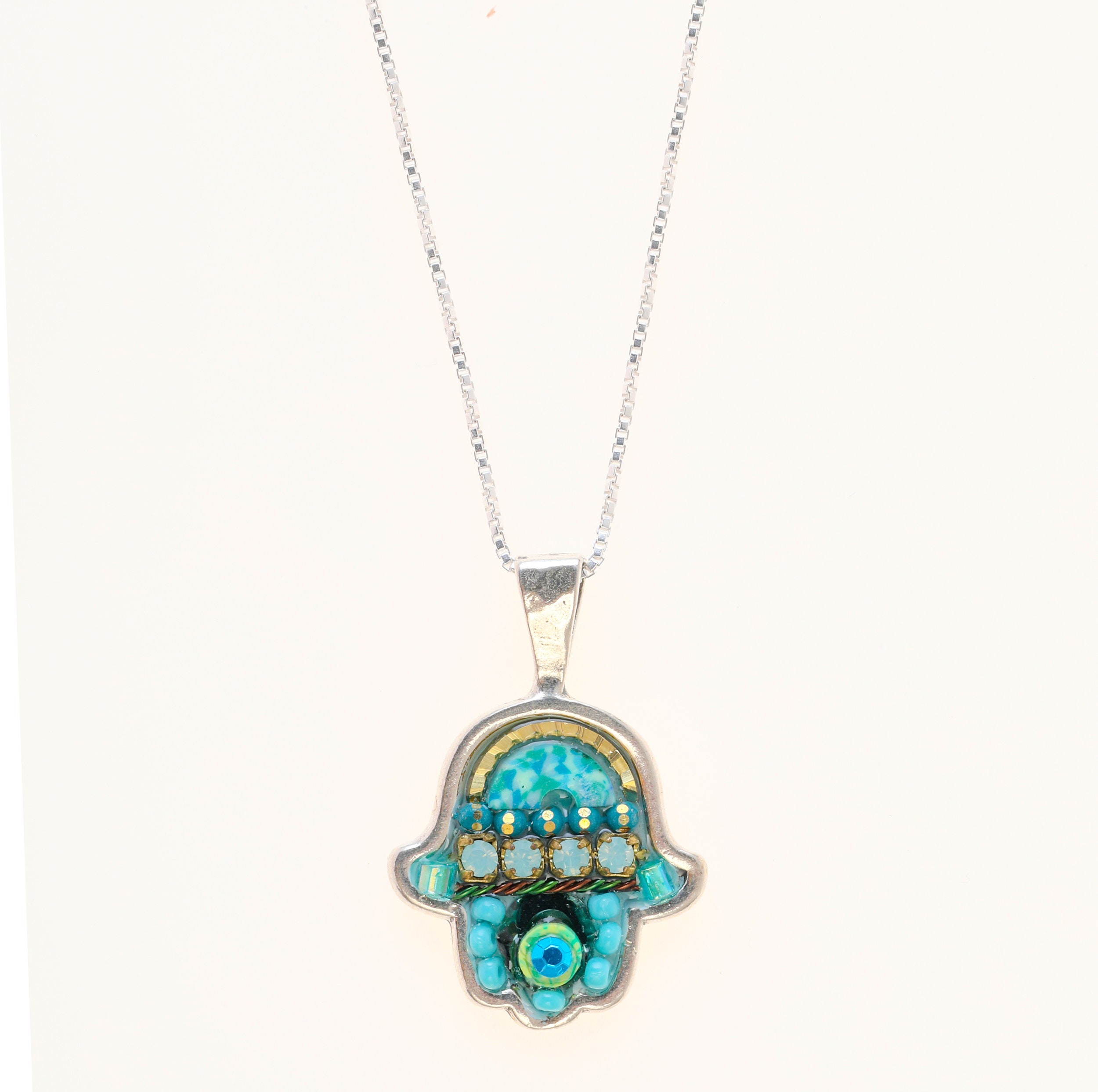 Turquoise Hamsa Hand Pendant Necklace Evil Eye Protection Jewish ...