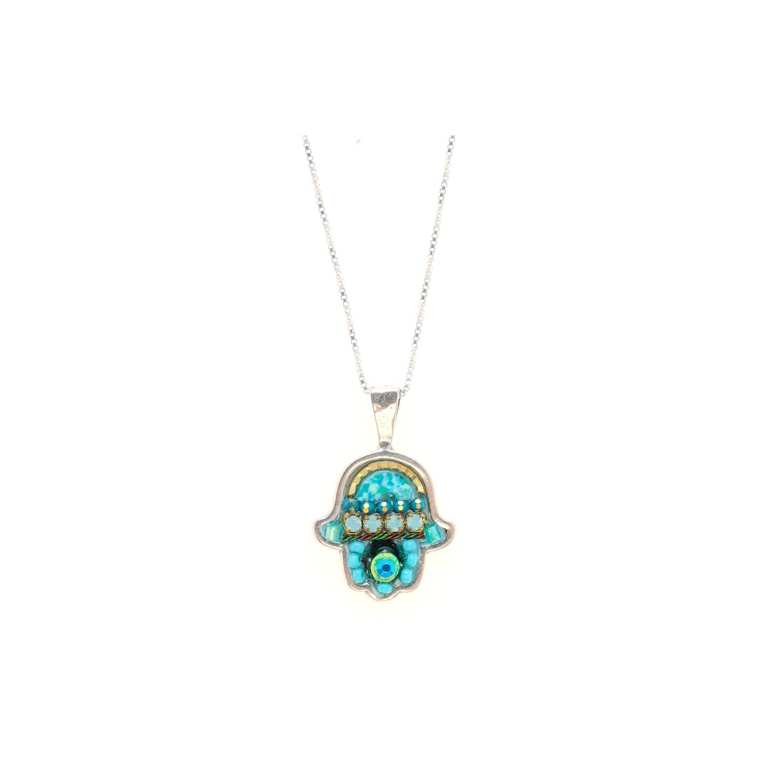 Turquoise Hamsa Hand Pendant Necklace Evil Eye Protection Jewish ...