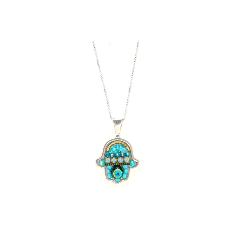 Turquoise Hamsa Hand Pendant Necklace Evil Eye Protection Jewish ...