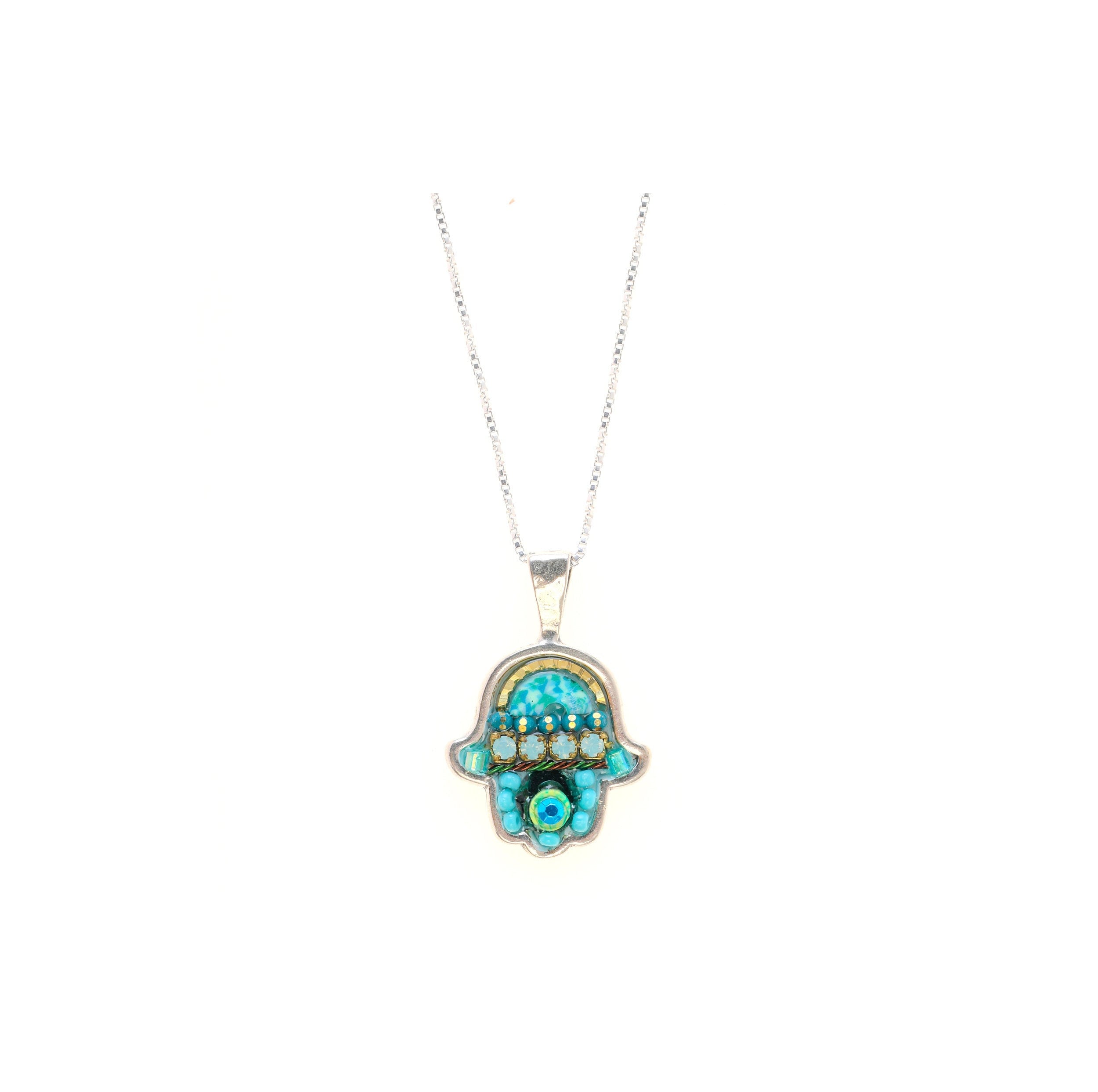 Turquoise Hamsa Hand Pendant Necklace Evil Eye Protection Jewish ...
