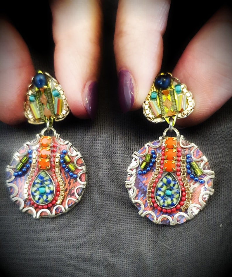 Geometric Colorful Studs Hanging Earrings Boho Unique Beaded - Etsy