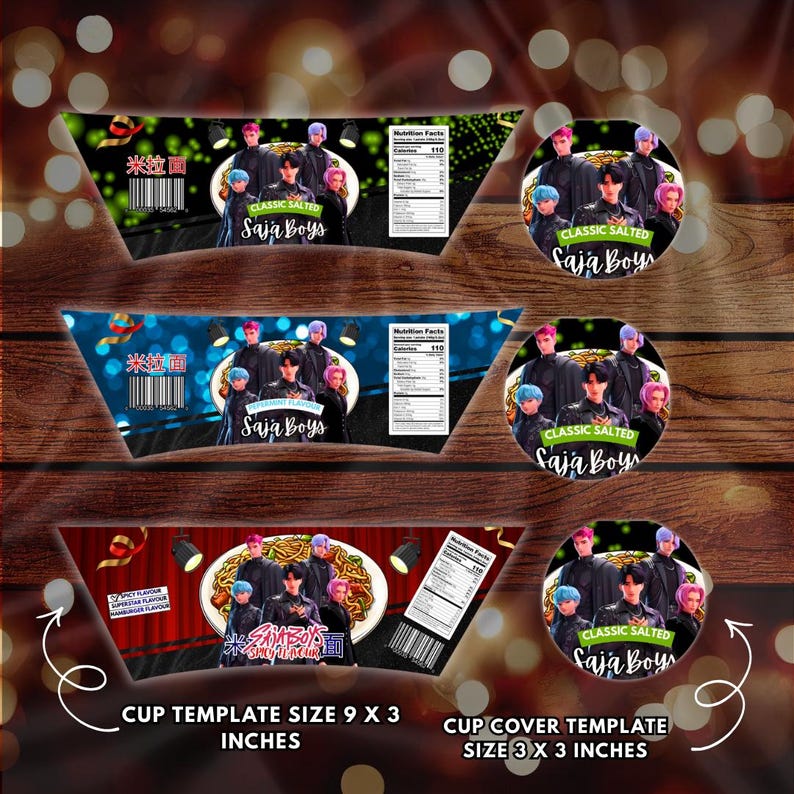 K-pop Ramen Cup Labels, Saja Boys Birthday Party Decor (canva Template ...