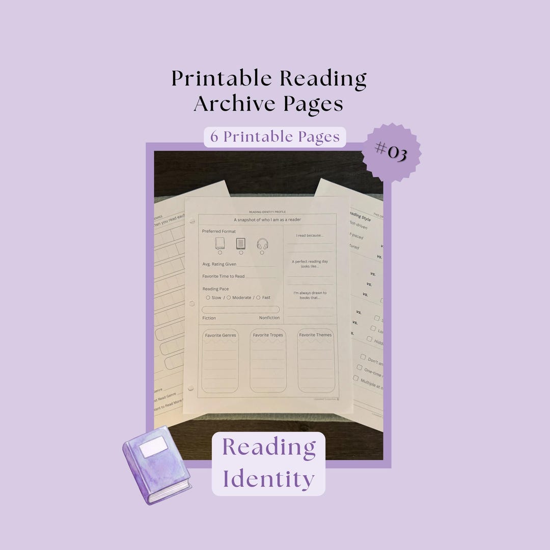 Reading Journal Printable Pages, Reading Identity & Genre Tracker, Book ...