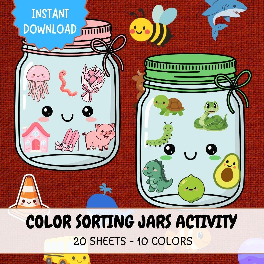 Color Sorting Jars Activity Printable Worksheets | Color Recognition ...