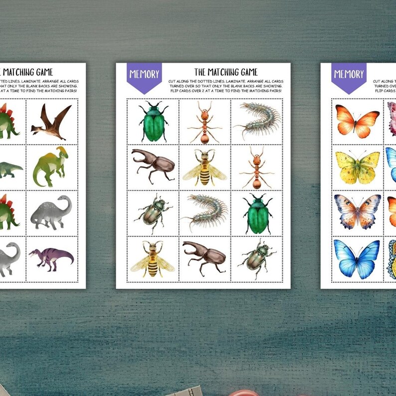 Matching Game Printable Worksheets | Memory Game | Preschool | Toddlers ...