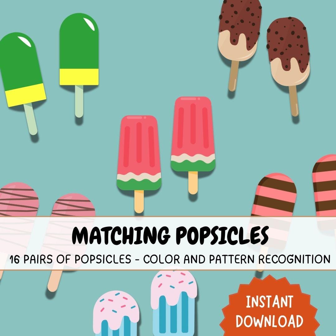 Matching Popsicles Printable Worksheets | Color and Pattern Recognition ...