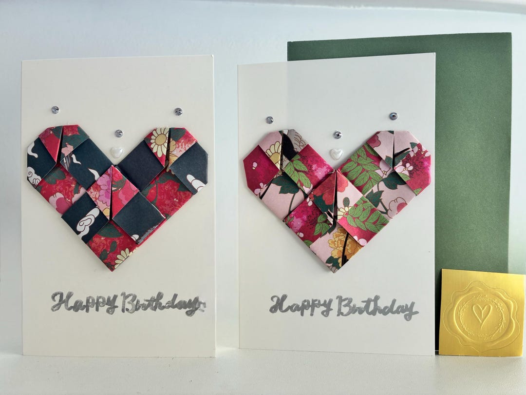 Handmade Checkered Origami Heart Card for a Birthday - Etsy UK