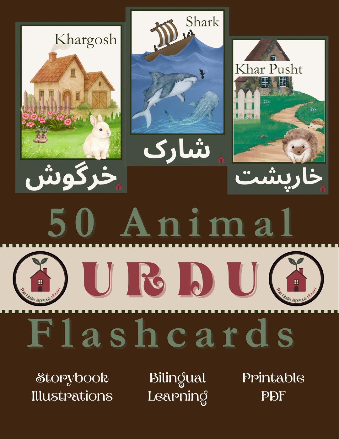 Urdu Animal Flashcards Printable PDF | 50 Bilingual Preschool Learning ...