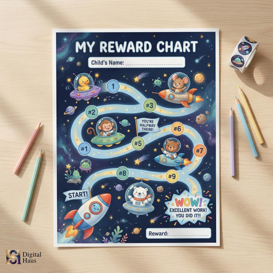 Spaceship Reward Chart for Kids Printable | Baby Animal Spaceship Theme ...