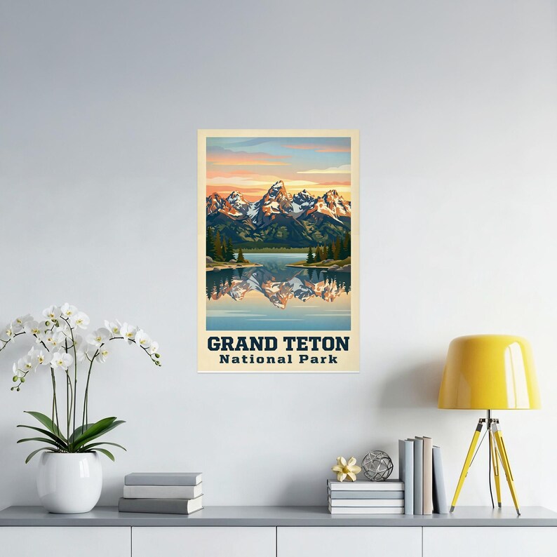 Grand Teton National Park Vintage Travel Poster, Wyoming Sunset ...
