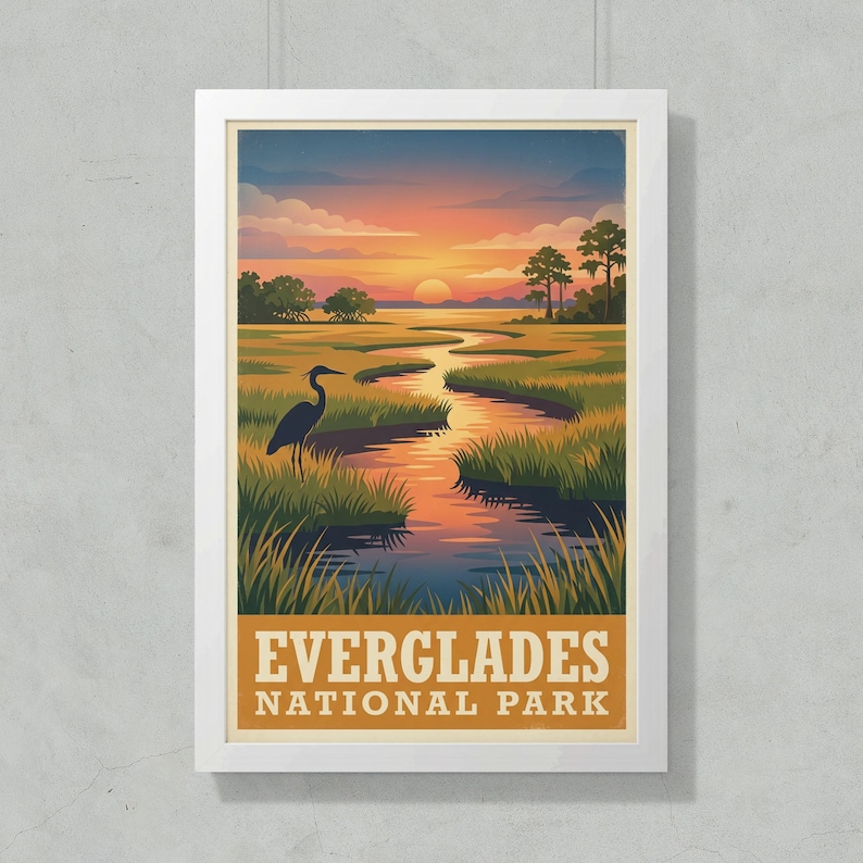 Everglades National Park Poster, Vintage Sunset Marsh Art, Florida ...