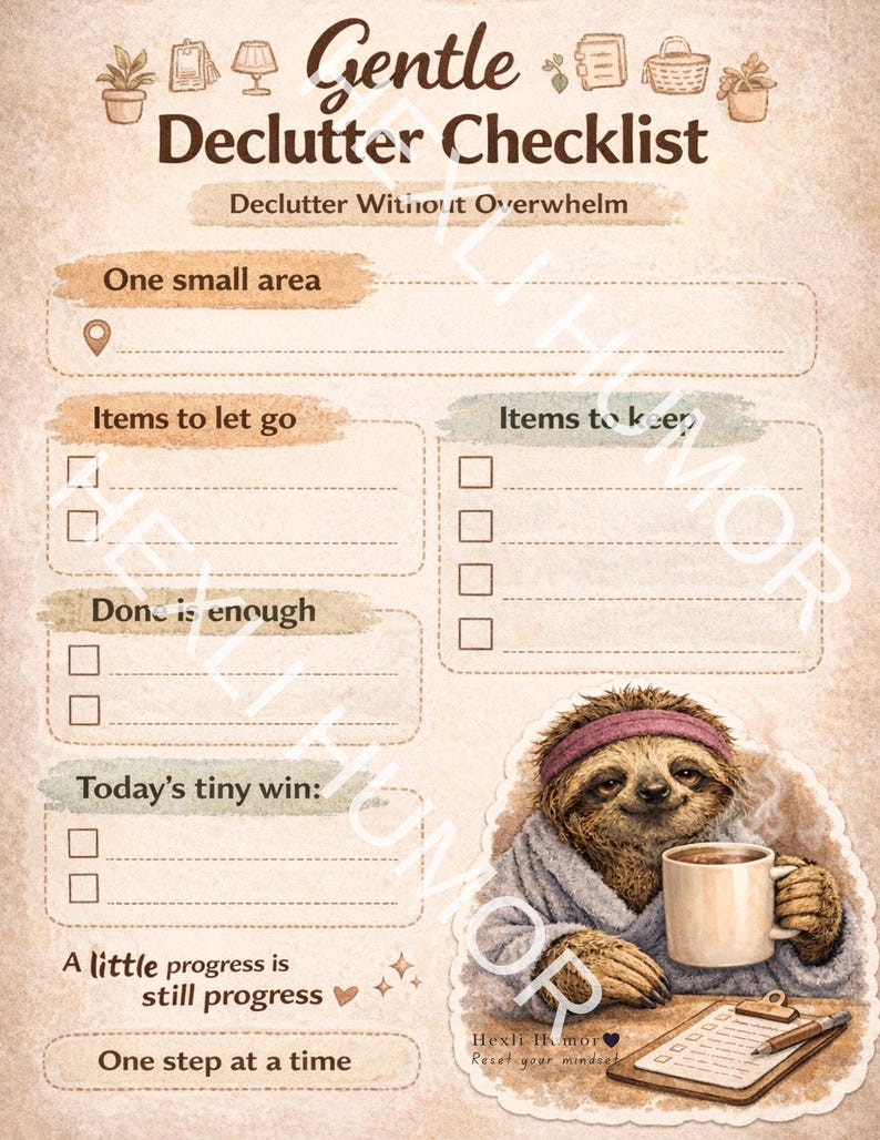 Gentle Declutter Checklist PDF, Printable Home Organization Guide (A4 ...