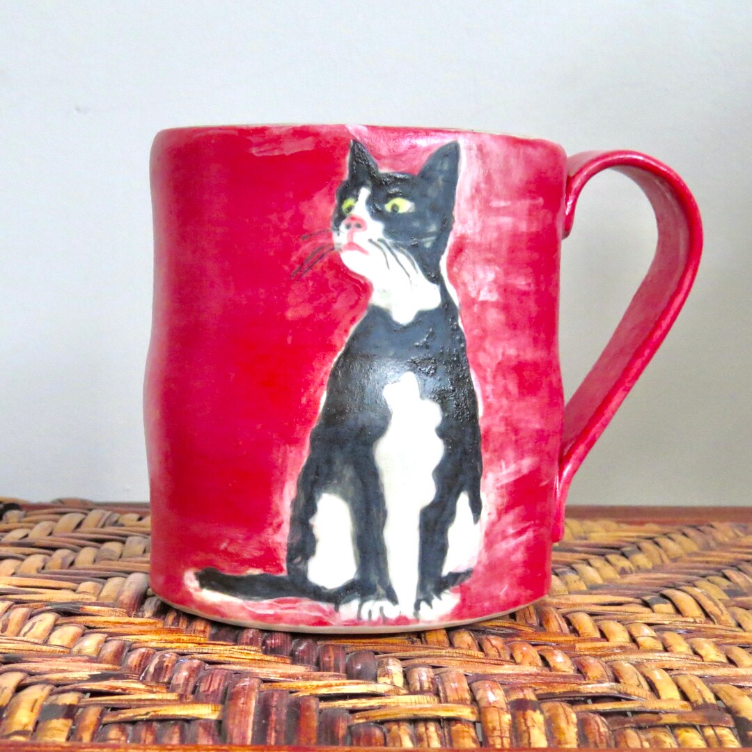 CAT-LOVERS MUG Handmade Calculating Cat Made-to-order Stoneware Sturdy ...