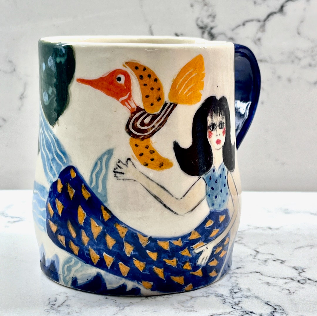 Sultry MERMAID & Giant Goofy Bird on Hand-painted MUG Fab - Etsy