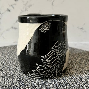 HANDMADE Edgy, Fierce Black RAVEN MUG Sgraffito Crow & Thorny Vine Made ...
