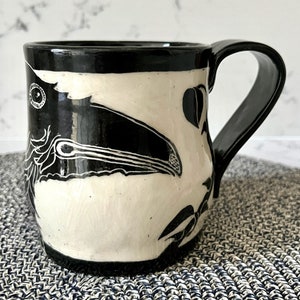 HANDMADE Edgy, Fierce Black RAVEN MUG Sgraffito Crow & Thorny Vine Made ...