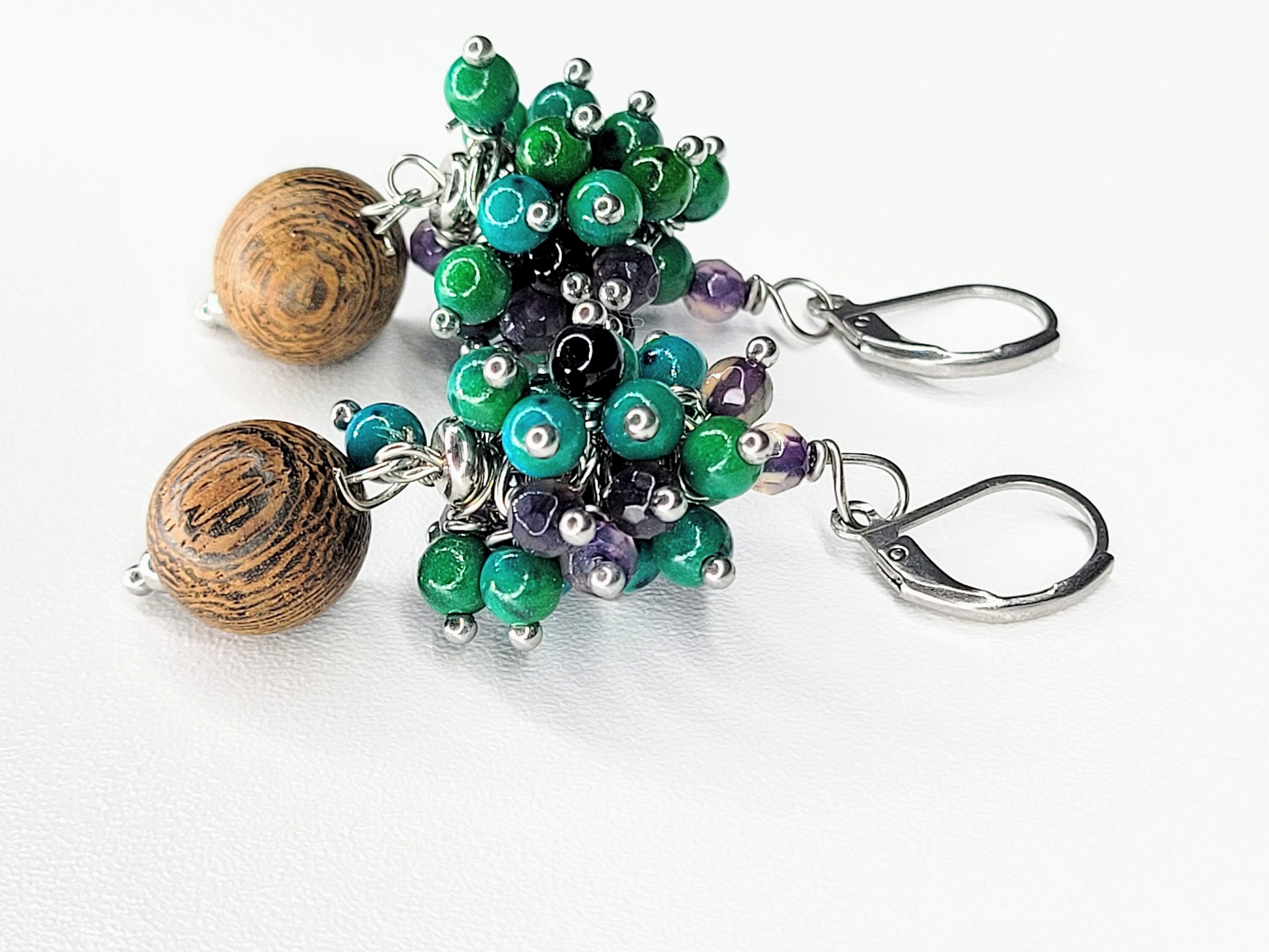 Turk and Amethyst Gemstone Cluster Wood Dangle Earrings - Etsy