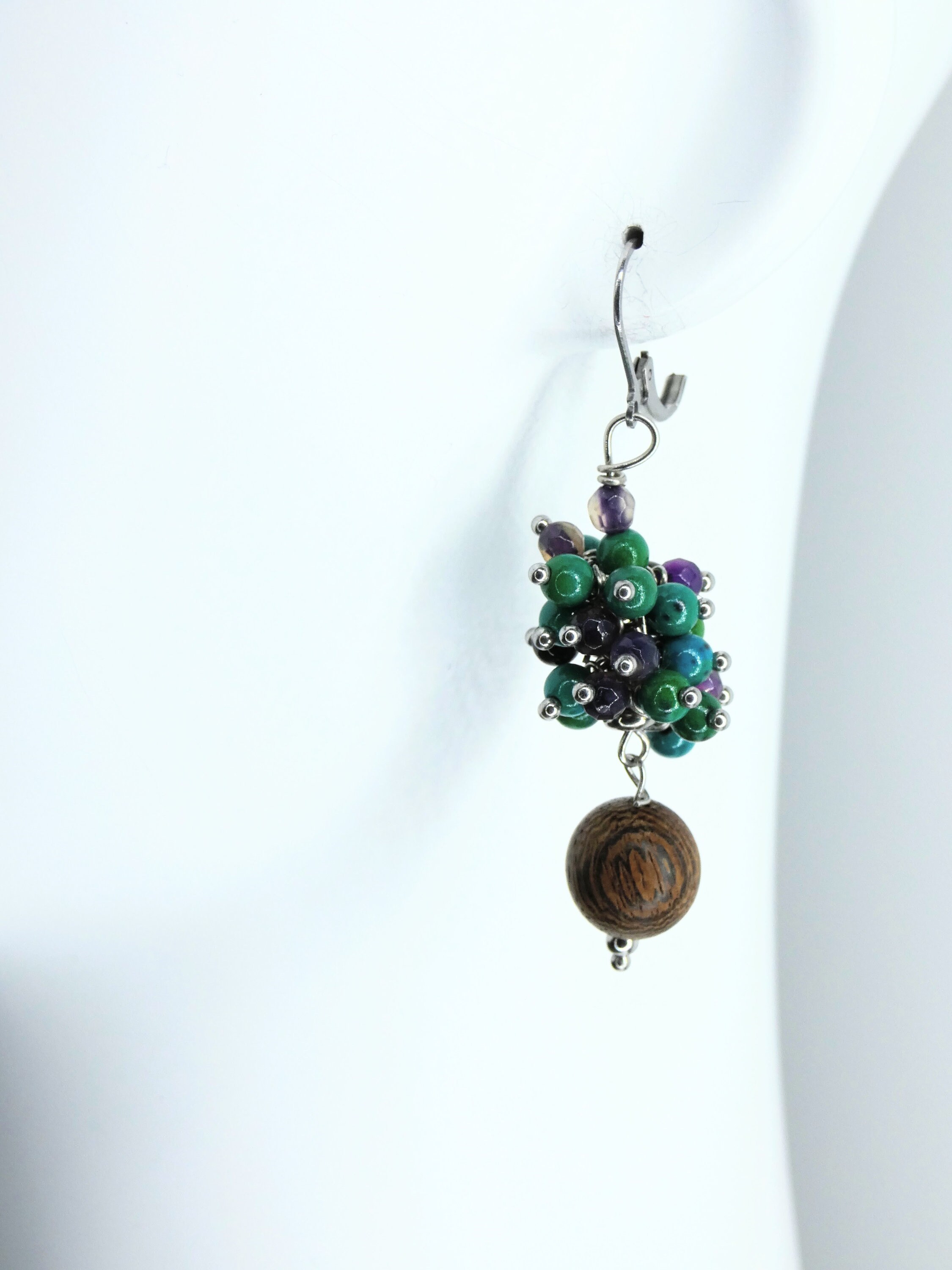 Turk and Amethyst Gemstone Cluster Wood Dangle Earrings - Etsy