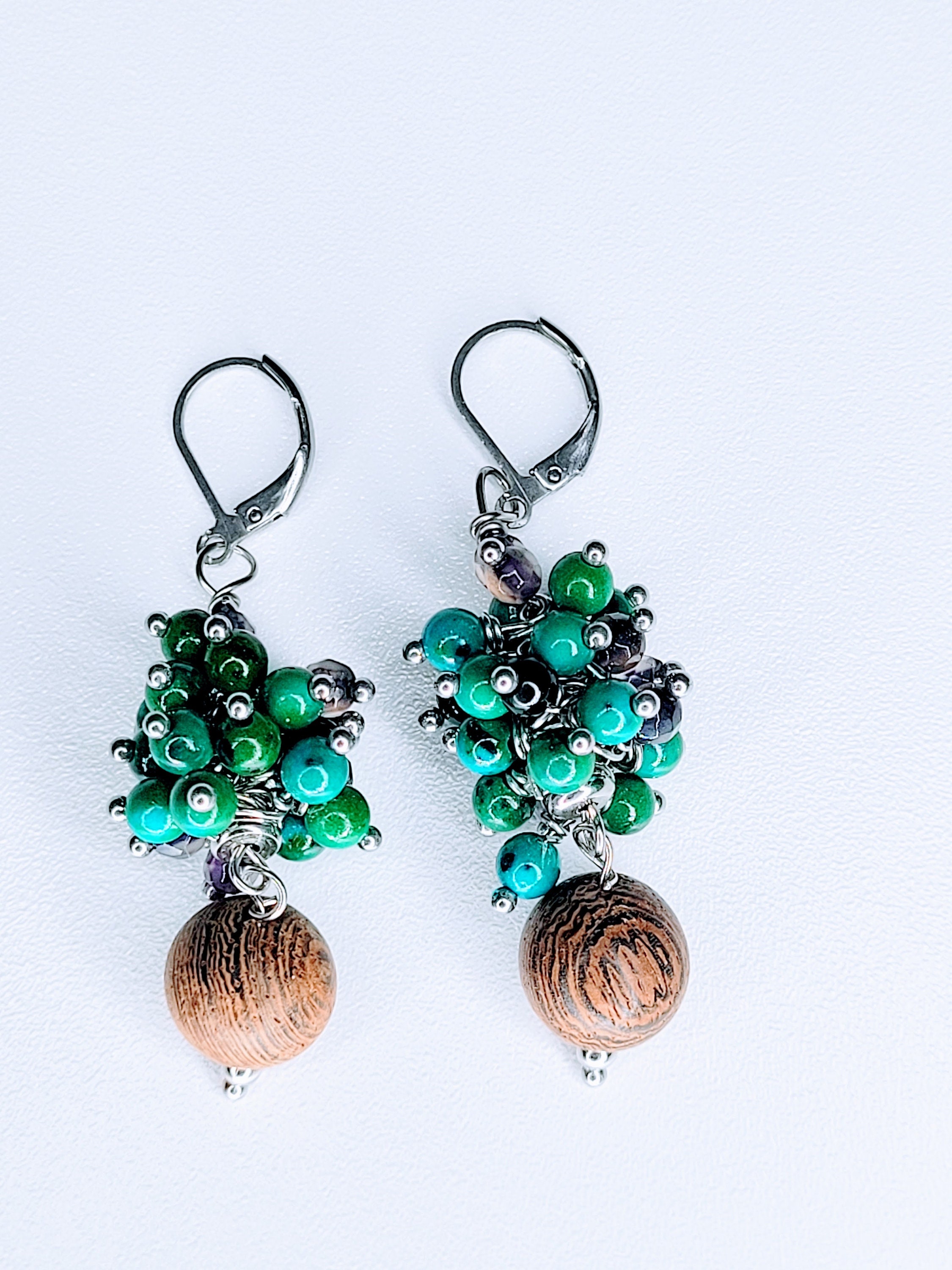 Turk and Amethyst Gemstone Cluster Wood Dangle Earrings - Etsy