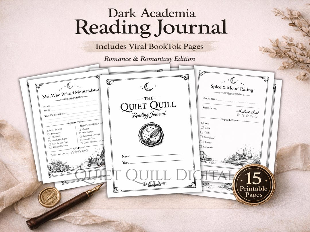 Dark Academia Reading Journal Printable: Romantasy Booktok Tracker ...