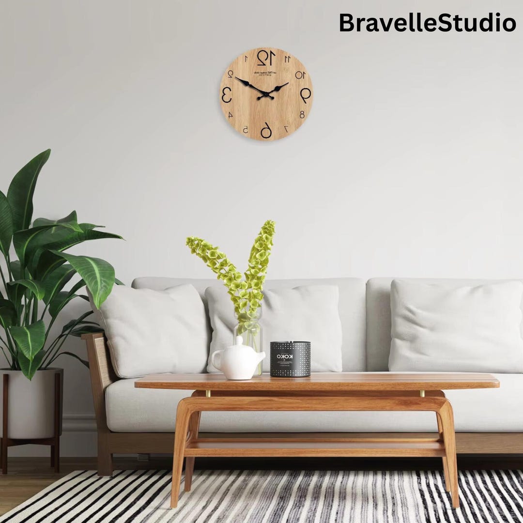 Wood Grain Wall Clock Silent Quartz – Modern Wooden Look Clock for ...