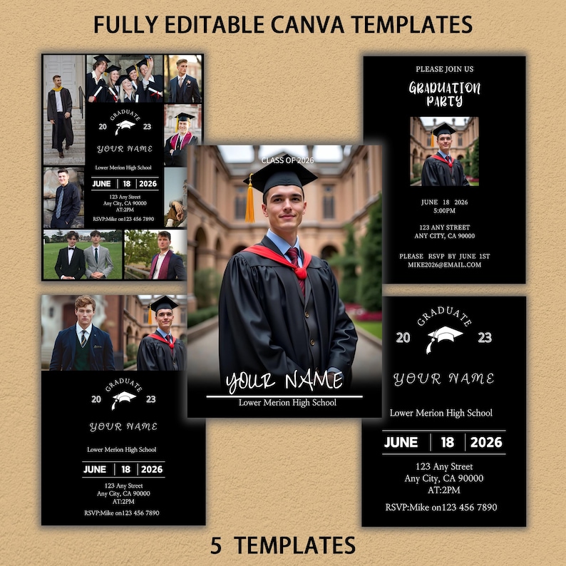 Modern Graduation Invite Canva Template | Graduation Party Invitation ...
